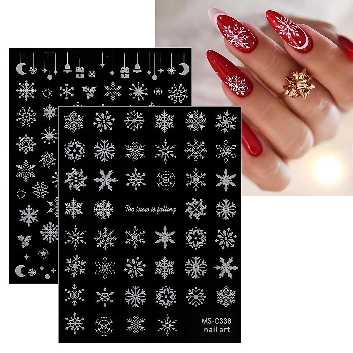 JMEOWIO 9 Sheets Christmas Nail Art Stickers Decals Self-Adhesive Pegatinas Uñas Snowflake Xmas Winter Holiday White Nail Supplies Nail Art Design Decoration Accessories