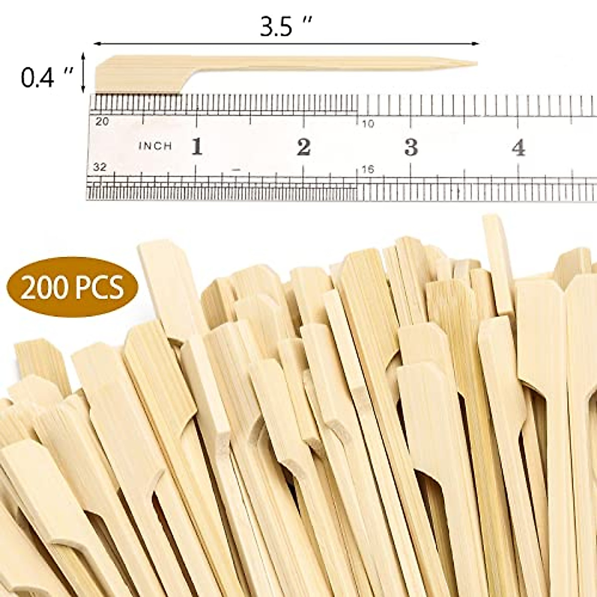200 Pcs 3.5 inch Bamboo Wooden Paddle Picks Skewers Toothpicks for Cocktail, Appetizers, Fruit, Sandwich, Barbeque Snacks (3.5'')
