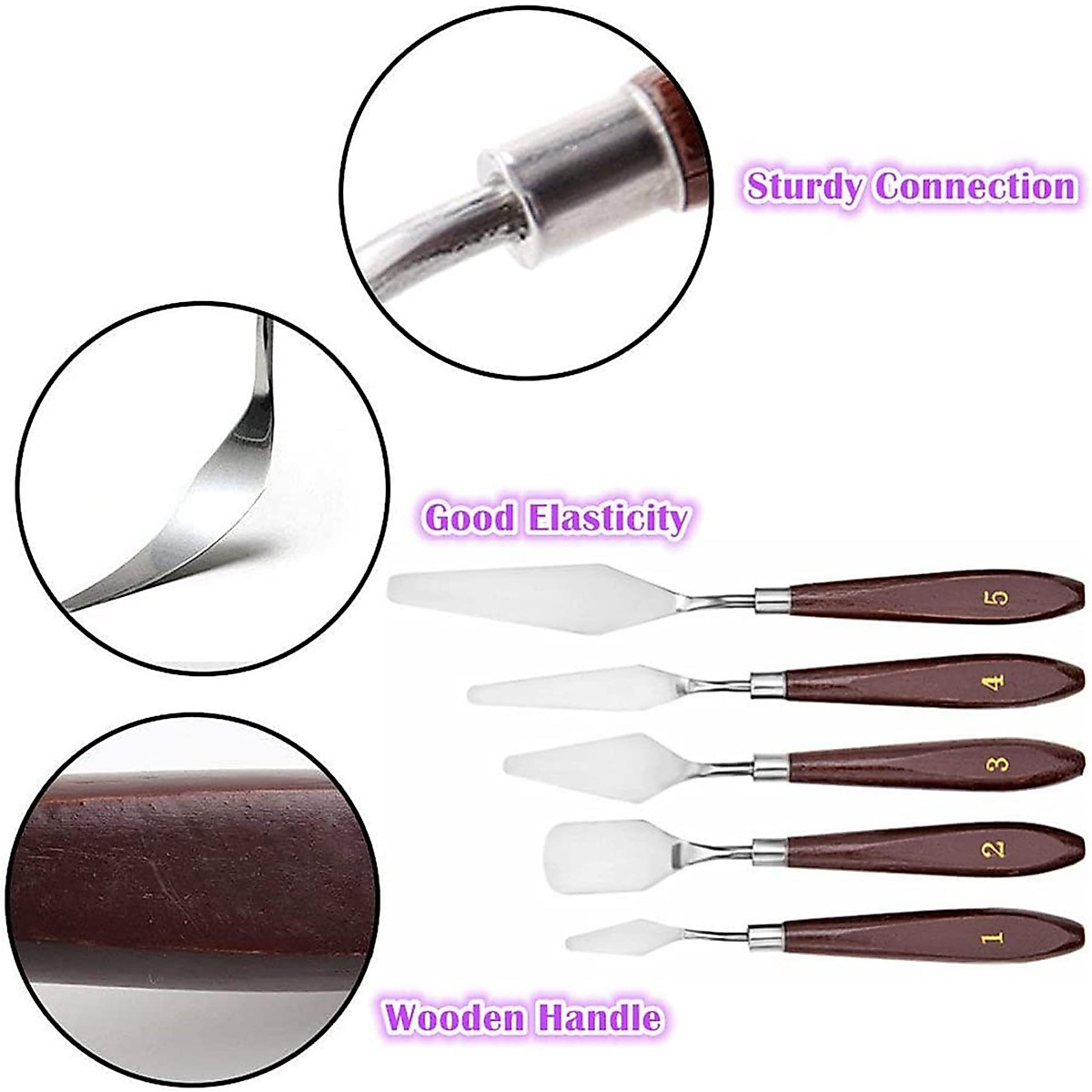 Artist Painting Knives Set - 5 Pieces Painting Knives Stainless Steel Spatula Palette Knife Oil Painting Accessories Color Mixing Set for Oil, Canvas, Acrylic Painting