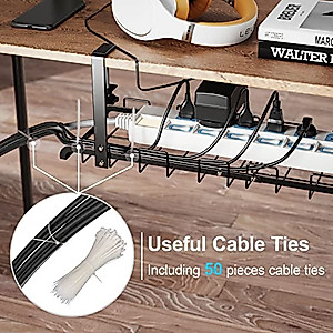 Under Desk Cable Management Tray, iSPECLE 21" Cable Management No Drill for Wire Management with Anti-Scratch Mats, Removable Desk Cable Management Tray with Clamp Mount for Office and Home