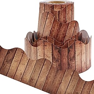 Dark Wood Scalloped Bulletin Board Border Trim for Classroom School Decoration Teacher Students Supply for Chalkboard Whiteboard 52 ft