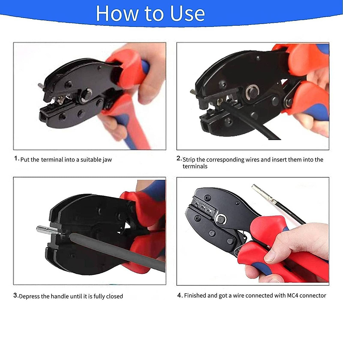 QeeHeng Crimping Tool Kit Compatible with Solar Cable Connector,6 Pairs Solar Panel Connectors, 1 Crimper Tool,2pcs Spanner Wrench