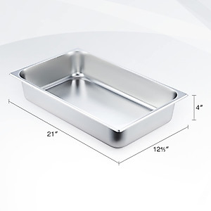 WILPREP 4 Pack Full Size Hotel Pan, 4" Deep Steam Table Pan with Lid 21" L x 12.8" W, Commercial Stainless Steel Anti Jam 14qt Hotel Pans with Lids