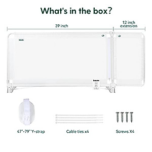 Babelio Toddler Bed Rails, Guardian 39"-51" Extendable Guard for Toddlers, Kids & Elderly Adults, 22.5" Tall Baby Side Rails Crib Twin /Queen /Full /King Size, CPSIA Certified (Gray)