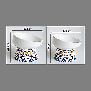 ACSUZ Ceramic Cat Food Bowl with Mat Cervical Protect Pet Food Drinking Bowl Ceramic Bowl Feeders for Pet Supplies,Blue,L