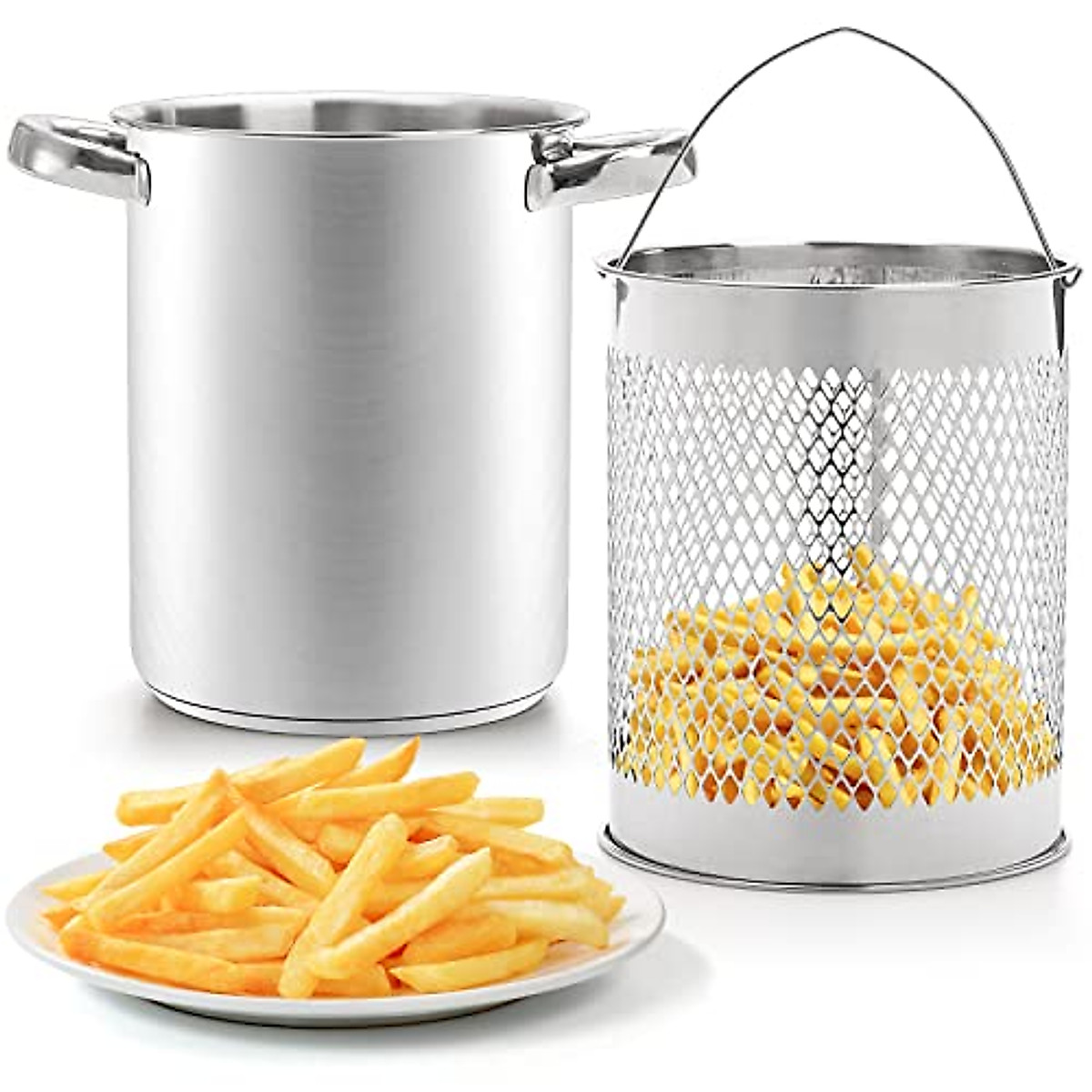 AVLA Asparagus Pot, 4 Quart Stainless Steel Steamer Cooker, Vegetable Asparagus Cooker with Removable Basket and Lid for Pasta, Spaghetti, Boiled Eggs, Shrimp, Oil Deep Fry Pan for French Fries
