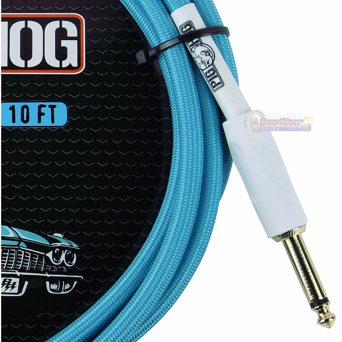Pig Hog PCH10DBR 1/4" to 1/4" Right-Angle Daphne Blue Guitar Instrument Cable, 10 Feet