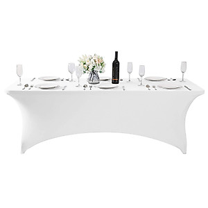 SUPERO Waterproof Spandex Table Cover for 8FT Table Universal Fitted Stretch Tablecloth for Party, Banquet, Wedding and Events-White
