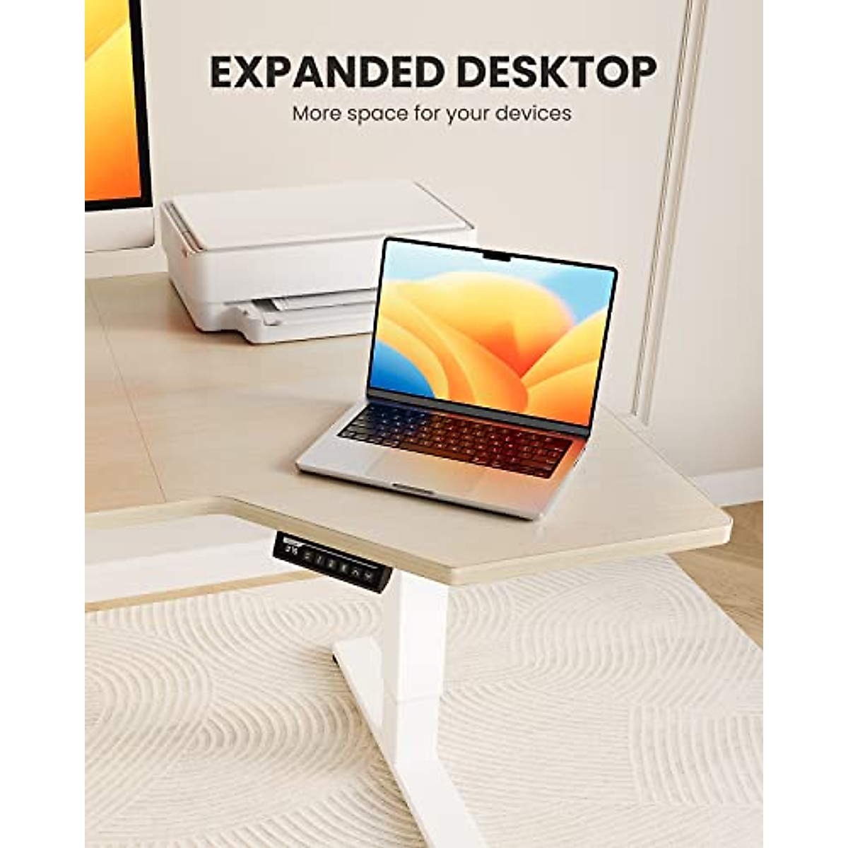ErGear L Shaped Height Adjustable Electric Standing Desk 57" Corner Standing Desk Sit Stand Desk with Splice Board Ergonomic Desk Home Office Desk Computer Workstation, Natural
