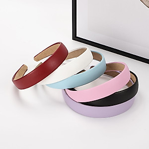 WantGor 1 Inch PU Leather Headband, Wide Padded Hairband Fashion Hair Bands Cute Womens Headbands Holiday DIY Hair Accessories (White)