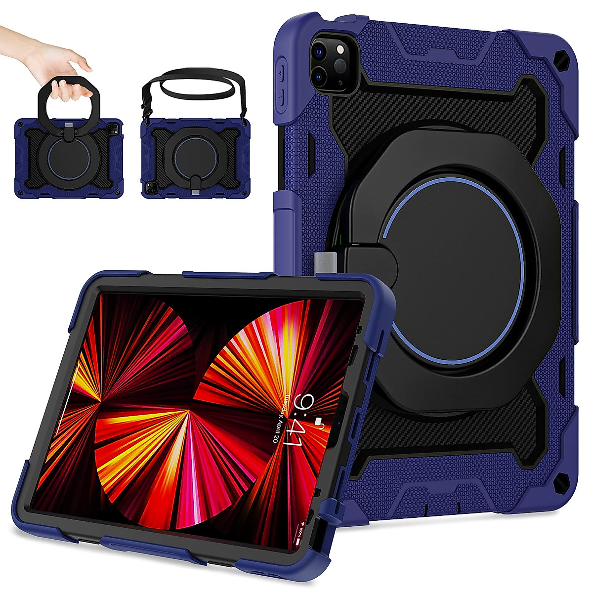 ROISKIN for iPad Air 5th 4th Generation Case 10.9 inch and iPad Pro 11 inch Case 4th 3rd 2nd 1st Gen for Kids (Without Screen Protector), 360 Kickstand Handle Shoulder Strap Case