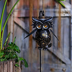 JCWH Owl Solar Light,owl Garden Decor,Pathway Outdoor Stake Metal Lights, with Hanging Waterproof Warm White Led for Lawn Patio Backyard Tree Patio