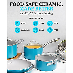 Gotham Steel Aqua Blue Pots and Pans Set, 12 Piece Nonstick Ceramic Cookware, Includes Frying Pans, Stockpots & Saucepans, Stay Cool Handles, Oven & Dishwasher Safe, 100% PFOA Free, Turquoise