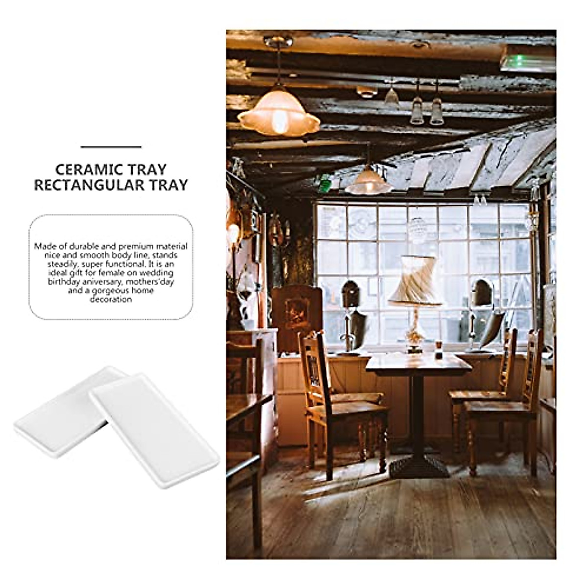 DOITOOL Ceramic Vanity Tray Small , 2 Pcs White Bathroom Tray Bathroom Storage Trays, Bathtub Tray Rectangular Cosmetics Holder for Tissues, Candles, Towel, Soap, Jewelry, Perfume (White)