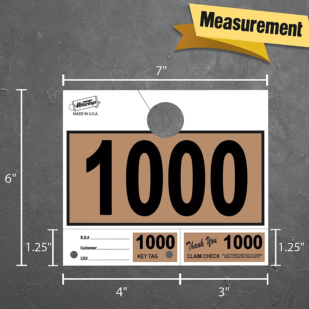3000 Automotive 3 Part Service Dispatch Numbers Mirror Hang Tags Numbered 000, 1000, 2000 RL78 Style Color Coded Tan Service Dispatch Numbers with 1.25” Slotted Hang Tag Cutout