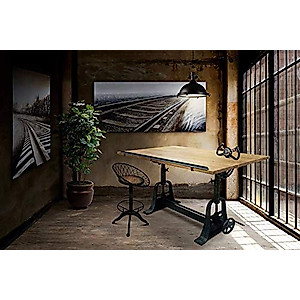 Rustic Deco Industrial Architect's Office Desk - Adjustable Crank Cast Iron Base - Tilt Top