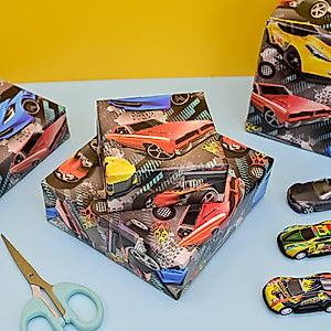 NARCSCHICHU 6 Sheets Racing Car Wrapping Paper - Boys Birthday Gift Wrapping Paper for Kids Bday Baby Shower Racing Theme Party - 20 X 28 Inches Per Sheet