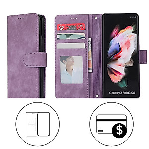 Simicoo Samsung Z Fold 5 PU Leather Flip Wallet Case with 2 Card Slots Pencil Holder Samsung Z Fold 5 Case with Folding Kickstand Strong Magnetic Full Cover Wallet Case (Purple)