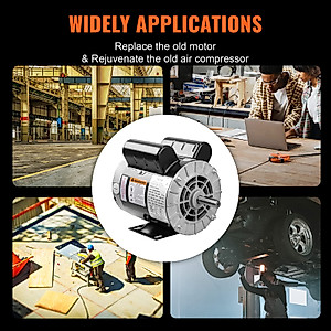 VEVOR 2HP SPL Air Compressor Motor, 3450 RPM Electric Motor, 115/230V, 15/7.5Amps, 5/8" Keyed Shaft 56 Frame, 1.88" Shaft Length for Air Compressors
