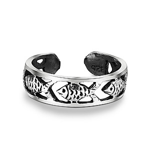 AeraVida Fish Filigree in 925 Sterling Silver Adjustable Band Toe or Pinky Ring | Fish Rings for Women | Fashion Jewelry Gift