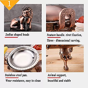 ENPAP Chafing Dish Buffet Set, Round Chafer Buffet Servers and Warmers W/Food Pans, Aluminum Stand, Visible Pot Lid and Fuel Holders, Stainless Steel 28CM (Color : Red Copper)