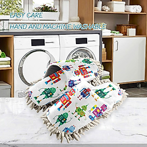 Microfiber Cleaning Slippers Cute Robots Washable Mop Shoes Slipper for Men/Women House Floor Dust Cleaner, Size M