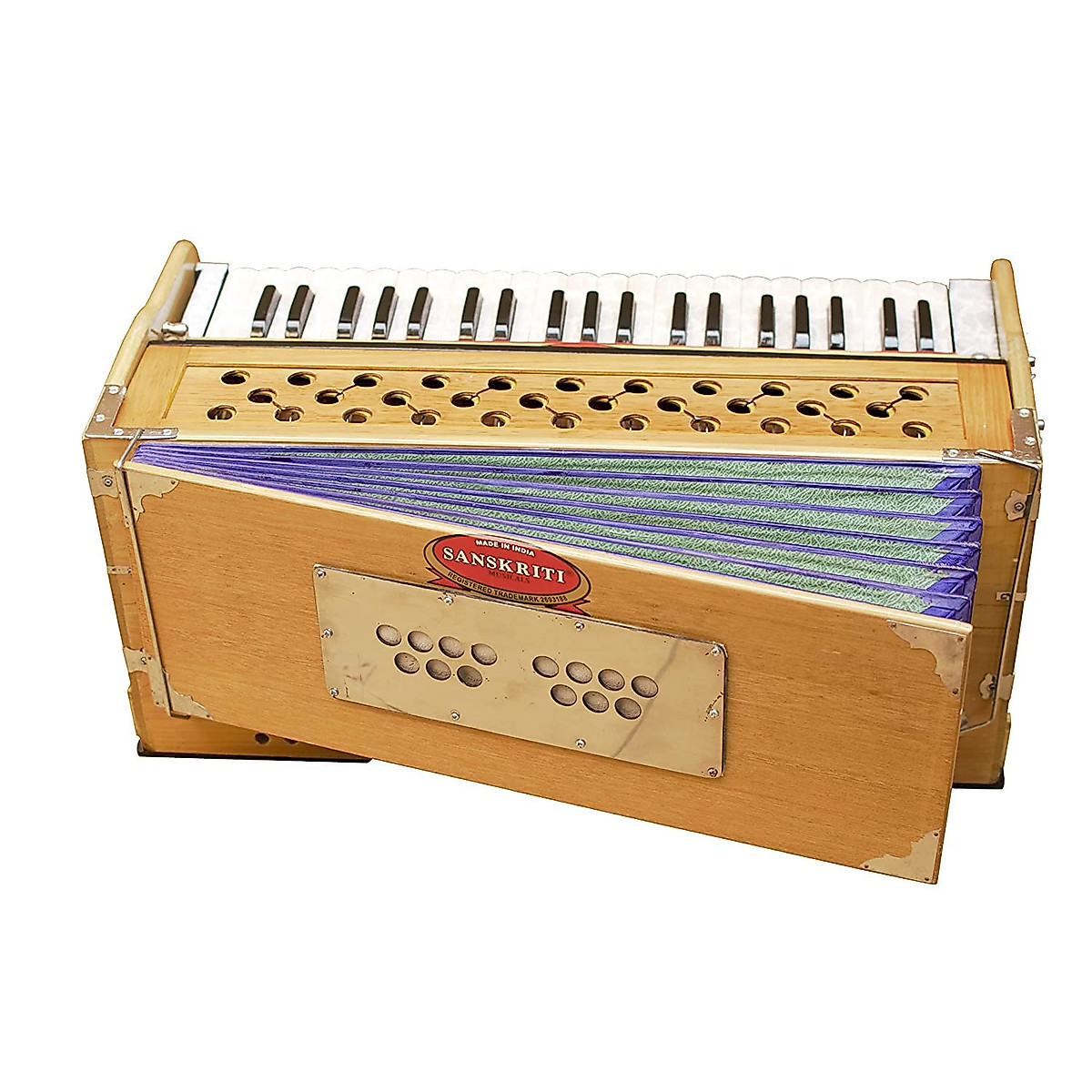 Harmonium by Maharaja Musicals, In USA, 9 Stops, 3 1/2 Octave, Double Reed, Coupler, Natural Color, Standard, Padded Bag, A440 Tuned, Musical Instrument Indian Sangeeta (PDI-AABG)