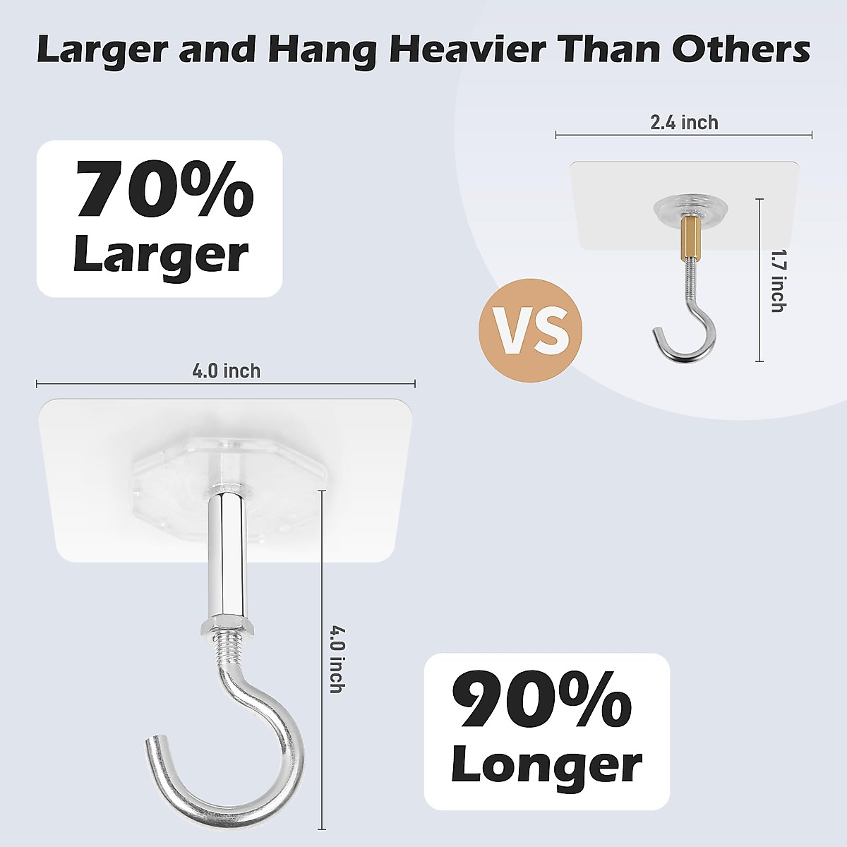 Adhesive Ceiling Hooks, 4 Pack 30lbs Super Heavy Duty Command Ceiling Hooks for Hanging Plants, Strong No Drill Outdoor Sticky Ceiling Hanger, Stick On Hooks for Lights,Wind Chimes,Lantern