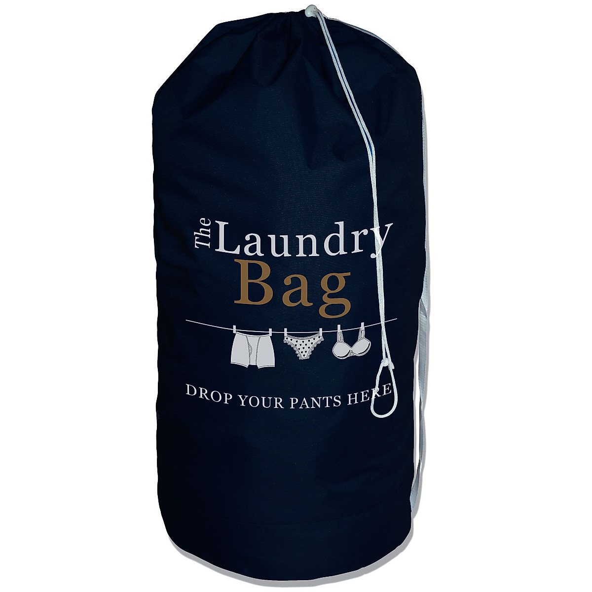 The Fine Living Co. Large Printed Laundry Bag with Adjustable Shoulder Straps & Drawstring,115L Capacity Heavy Duty Laundry Bag Backpack with Side Zipper, Space Saving Dirty Clothes Tall Laundry Bags, Foldable Laundry Hamper Bag 34"x14"x14" (Navy Blue)
