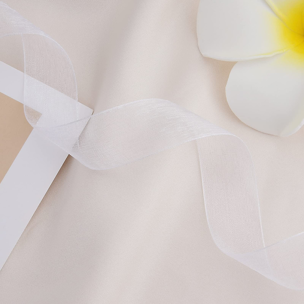 Hapeper 1 Inch Sheer Organza Chiffon Ribbon, 50 Yards/ Roll (White)