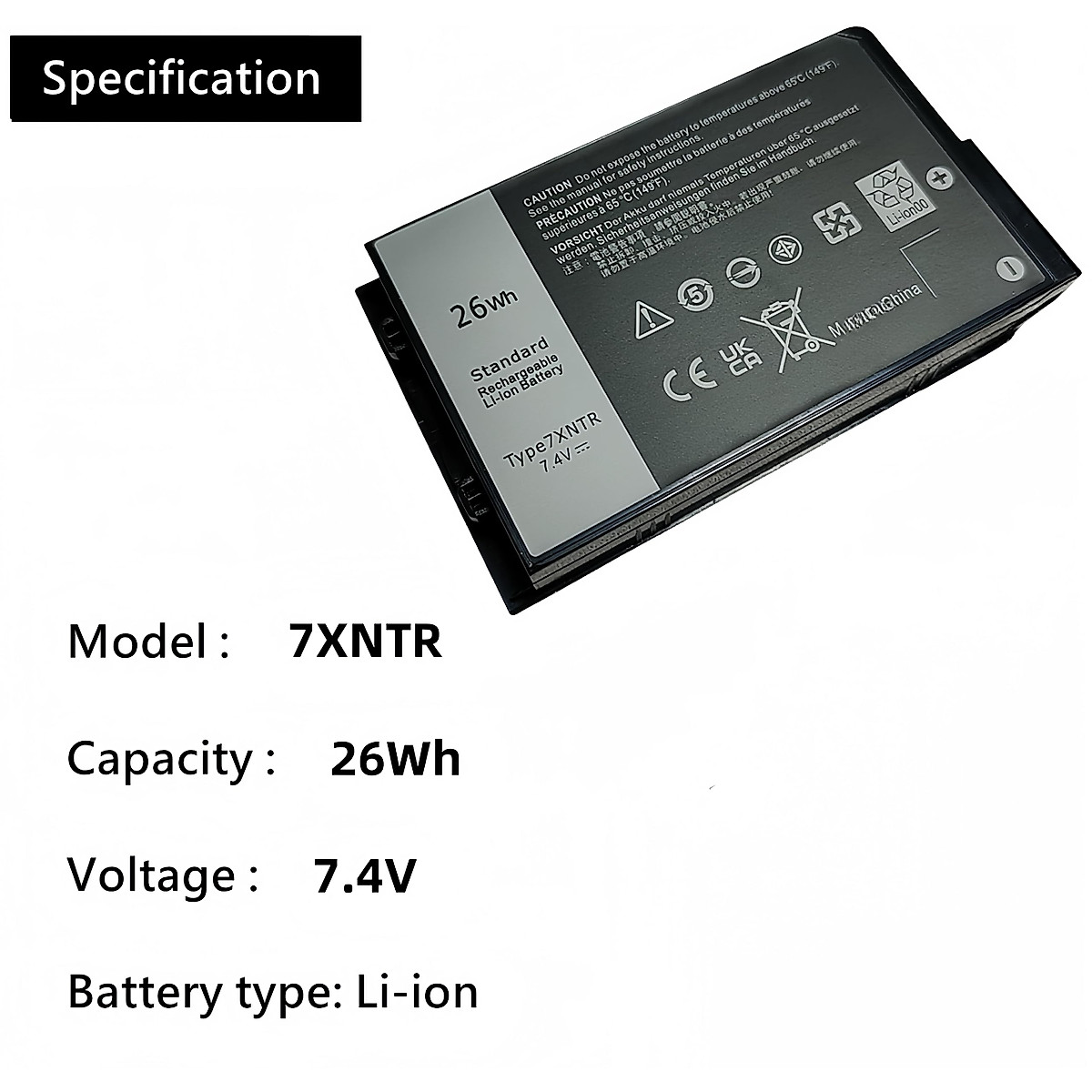 HCSK 7XNTR Laptop Battery Replacement for Dell Latitude 12 7202 7212 Rugged Extreme Tablet Series Notebook J7HTX 07XNTR FH8RW 0FH8RW 7.4V 26Wh 3420mAh