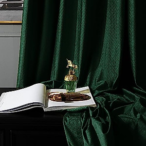 Embossed Velvet Curtain Panels Textured Room Darkning Window Treatments for Sliding Glass Door Extra Wide Custom Length Drapes, Custom Size, Dark Green