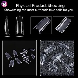 GoLashFun 500PCS French Nail Tips Half Cover,CLear Lady French Style Acrylic Half Square False Nail Art Tips 10 Sizes Artificial Fake Nails for Nail Manicure Salon