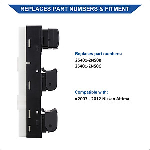 Obaee Driver Side Power Master Window Control Switch Button Compatible with 2007-2012 Nissan Altima Replace 25401-ZN50B, 25401-ZN50C