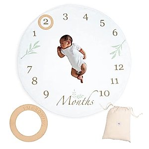 Baby Milestone Blanket | Round Design Baby Monthly Milestone | Flannel Milestone Blanket for Baby Boy Girl | Bag N Ring | Soft Baby Monthly Milestone Blanket