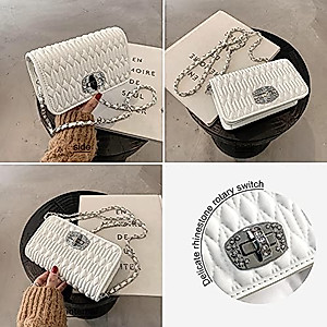 AMHDV Small Quilted Clutch Purse for Women Designer Evening Chain Shoulder Bag and Handbag Leather (White)