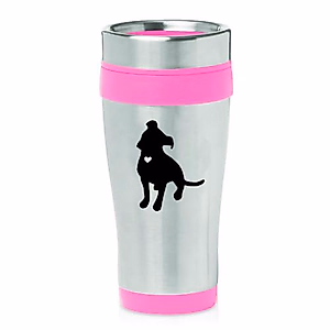 16oz Insulated Stainless Steel Travel Mug Coffee Mug Tumbler Cute Pitbull with Heart (Pink)