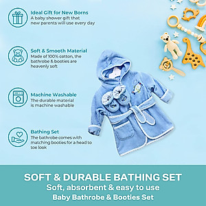 Spasilk Hooded Terry Bathrobe with Booties, Blue Plane, One Size