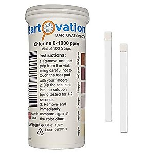 Free Chlorine/Bleach Test Strips, 0-1000 ppm [Vial of 100 Strips]