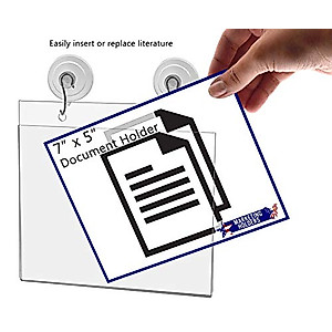 7” x 5” Window Holder Sign Pack of 2 with Suction Cups and Hanging Hooks Hours of Operation Horizontal Frame Ad Picture Notice Warning Party Advertisement Prices Signage By Marketing Holders