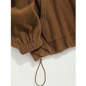 ZAFUL Men's Fluffy Polar Fleece Sweatshirt NEW YORK Embroidery Colorblock Half Zip Unisex Hoodie Coffee M