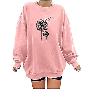 DOLKFU my orders placed recently by me long sweatshirts for women Women Long Sleeve Fashion Pullover Cute Flower Graphic Hoodies Sweatshirts Oversized Crewneck Sweatshirt Pink L