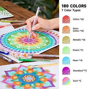 360 Pack Gel Pens Set, Shuttle Art 180 Colors Gel Pen Set Plus 180 Color Refills Perfect for Adult Coloring Books Doodling Drawing Art Markers