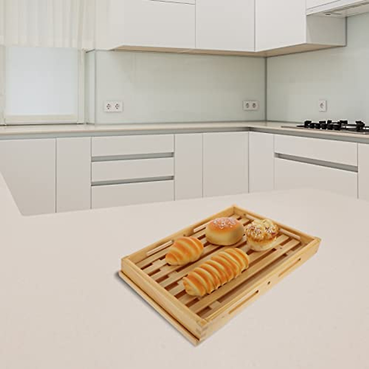 UPKOCH Meat Platter Wood Serving Tray Display Rack: Wooden Rectangular Tray with Handles Drain Tray Ottoman Coffee Table Platters for Food Breakfast Pastries Snacks Makeups Fruit Tray Platter