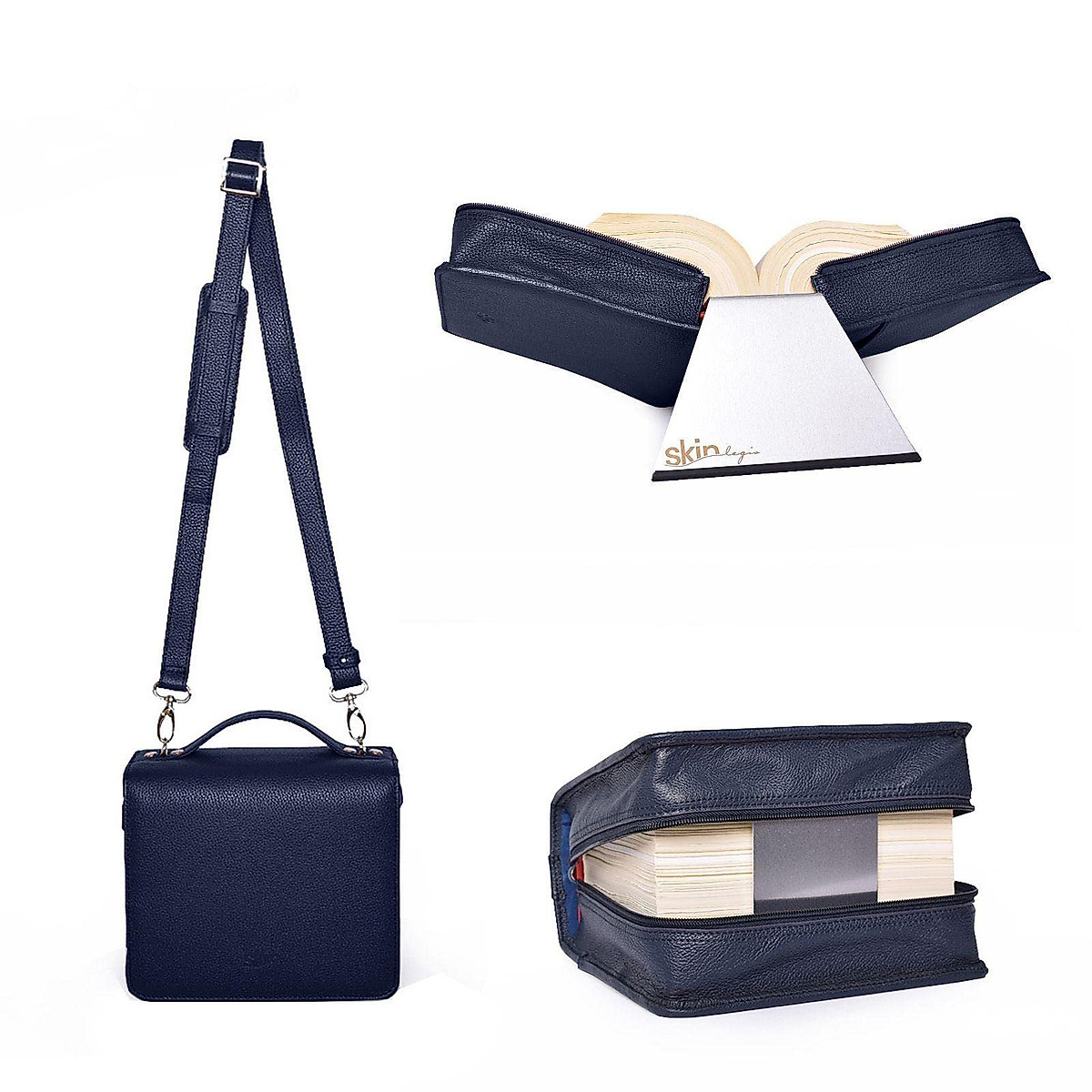 Schönfelderskin Puro, (Hochwertiges Und Robustes Rindleder) Marine-Blau, Mit Aluminium Buchstütze. Das Original Schönfelderskin Puro Set - ... Und Aluminiumbuchstütze - Marine-Blau