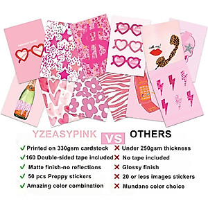 YZEASYPINK 120 Pcs Preppy Wall Collage Kit Aesthetic Pictures,Trendy Pink Photo Collage Kit,Preppy Room Decor Aesthetic,Preppy Things for Teen Girls,Cute Posters for posters for room aesthetic