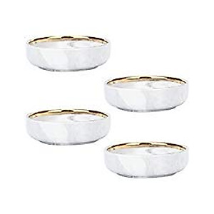 Colias Wing 3.5 Inch Elegant&Attractive Marble Pattern Stylish Design Multipurpose Porcelain Side Dish Bowl Seasoning Dishes Soy Dipping Sauce Dishes-Set of 4-White&Golden
