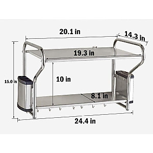 INTBUYING 2 Layer Microwave Oven Wall Mount Shelf Stainless Steel Kitchen Storage Organization with Removable Hooks