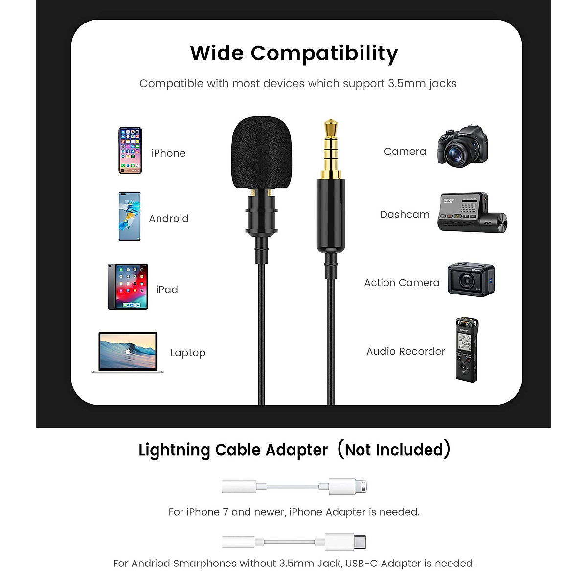 VIOFO Professional Lavalier Lapel Microphone Kit Omnidirectional Lavalier Mic Compatible with iPhone Android Smartphone, Laptop, PC, DSLR for YouTube, Podcast, Interview, Video Conference