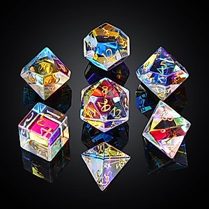 UDIXI Prism Glass Dice Set 7PCS Rainbow Glass DND Dice with Gift Box for Dungeons and Dragons D&D MTG Table Games (Prism Glass)